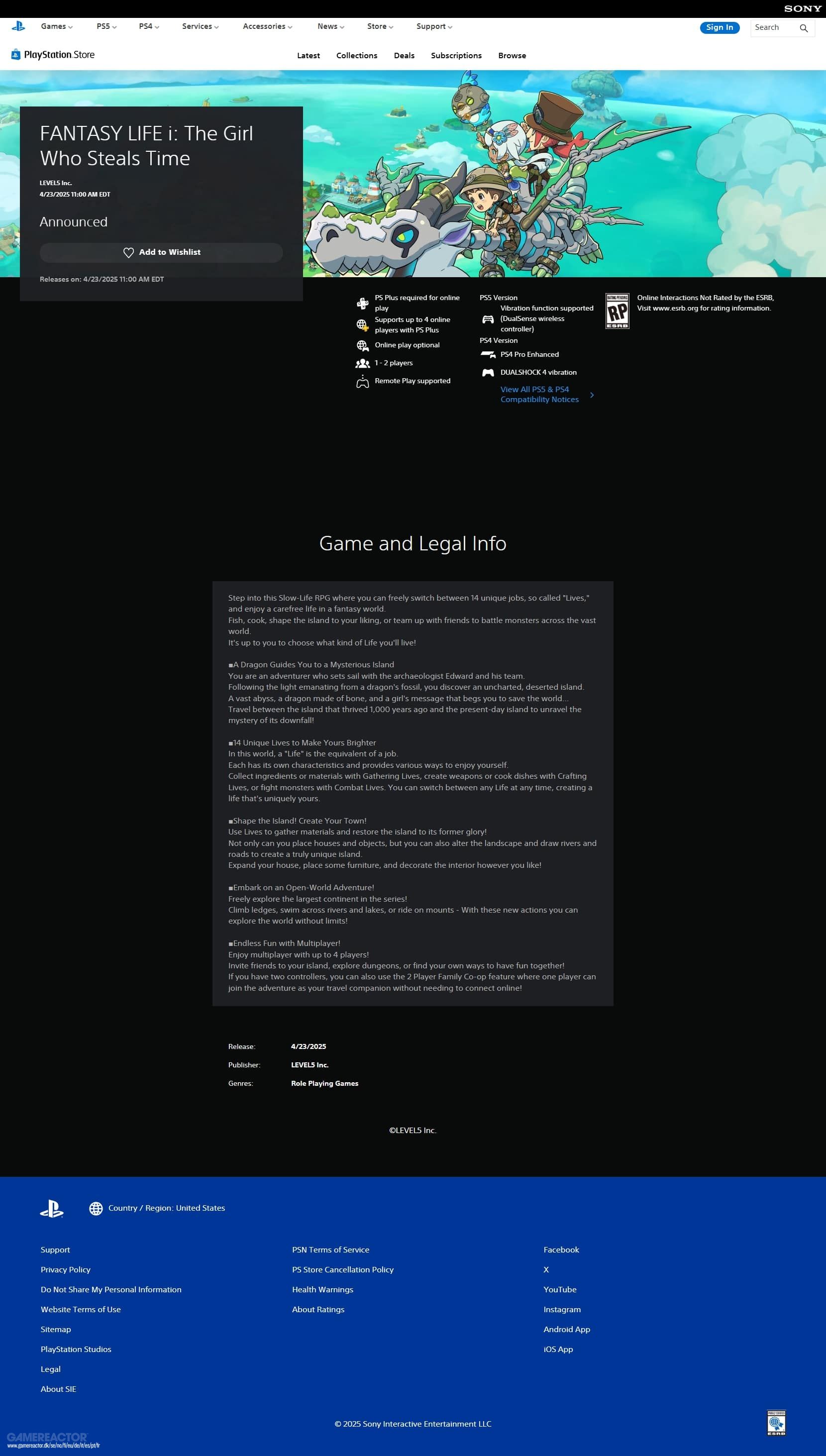 索尼洩露了 Fantasy Life i: The Girl Who Steals Time 的發佈日期並在此過程中確認了 PS5 平臺