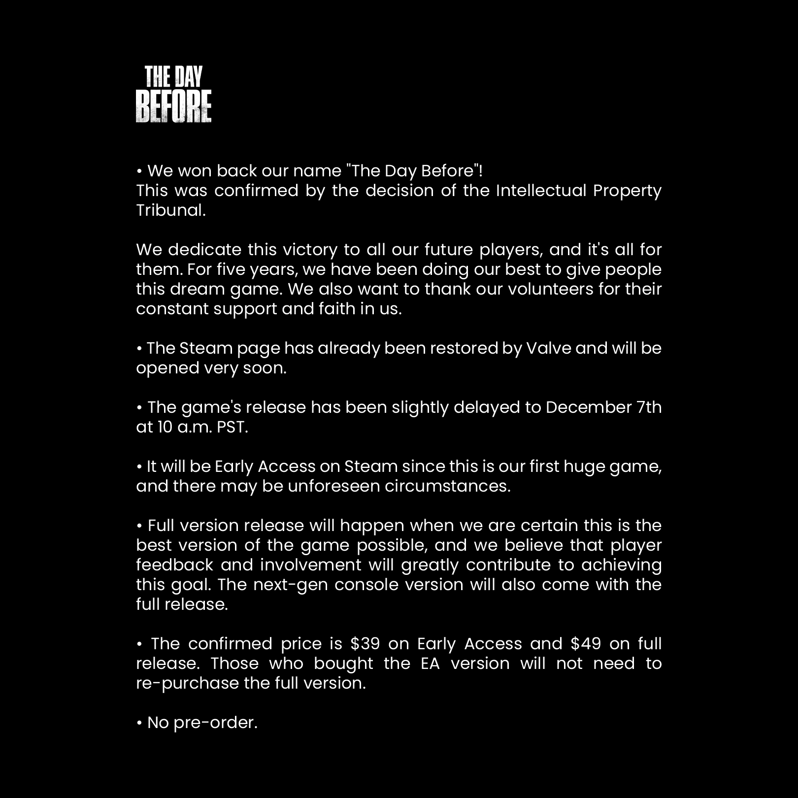 The Day Before 在推出搶先體驗時將花費 39 美元